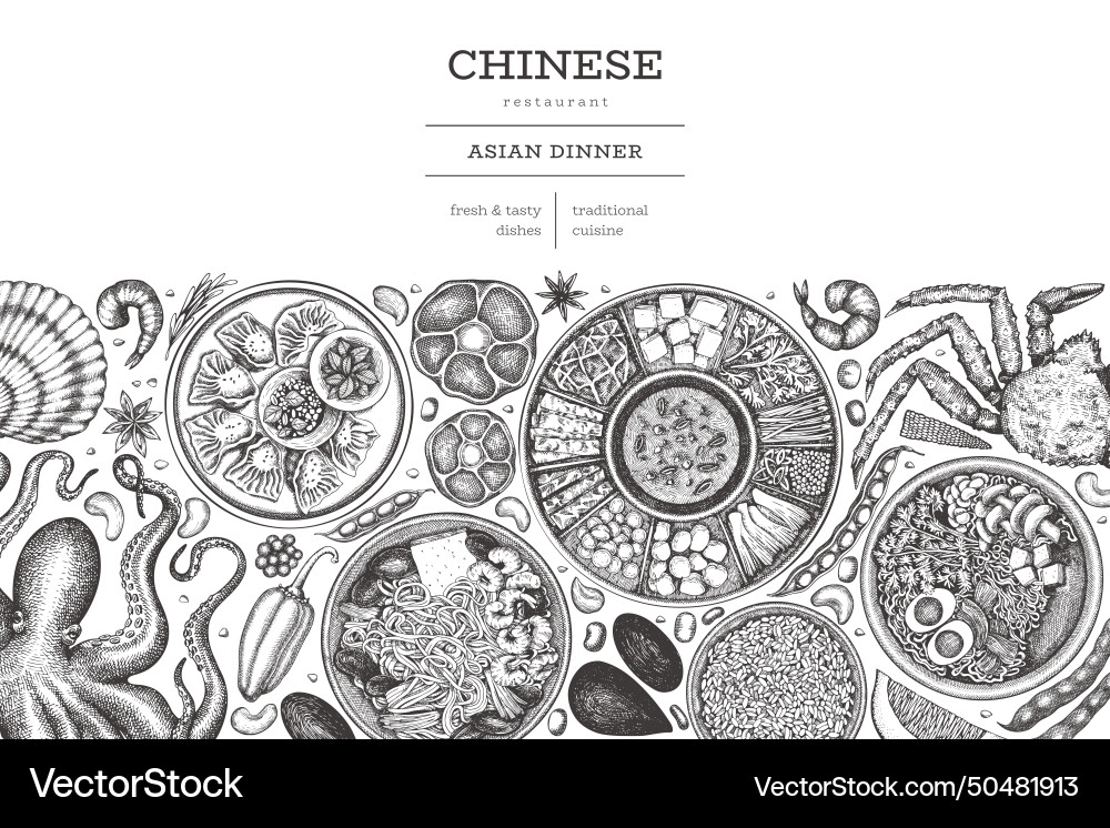 Chinese cuisine design template hand drawn asian Vector Image
