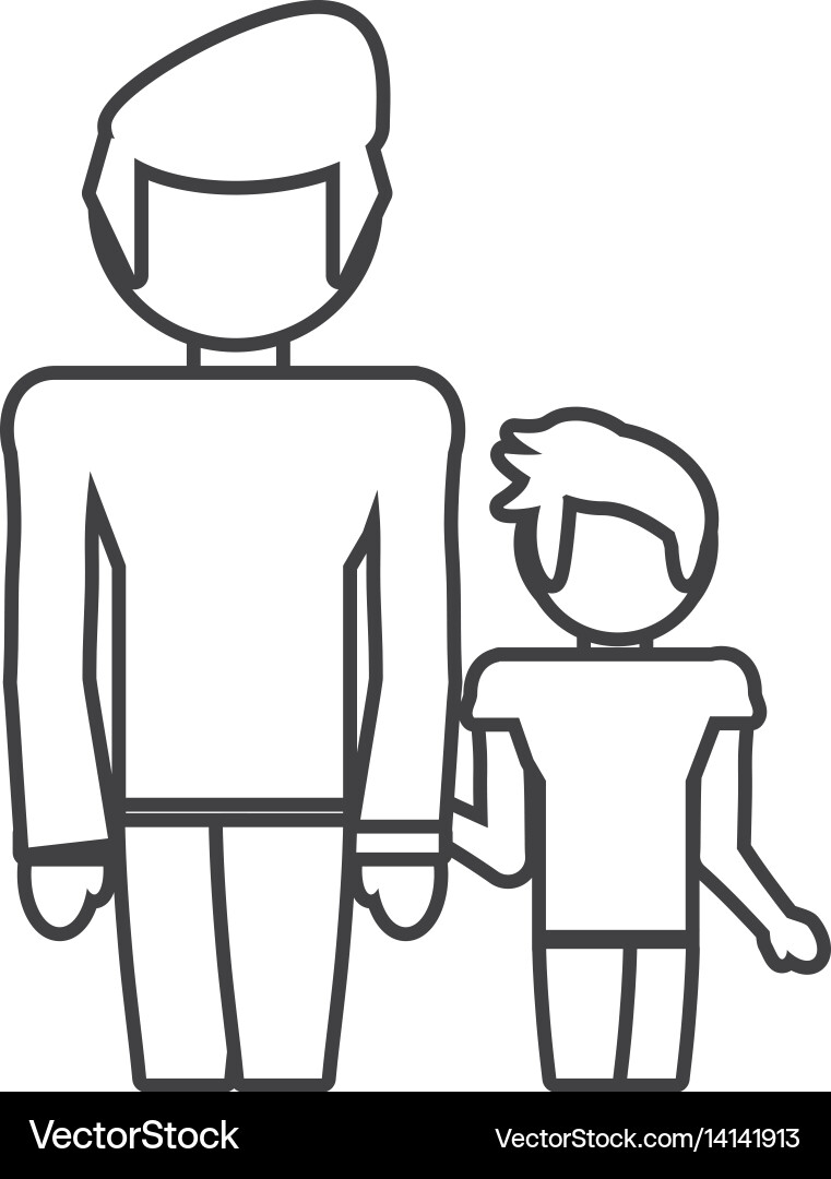 Dad and son style outline Royalty Free Vector Image