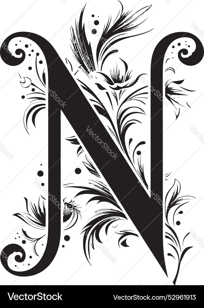 Nebula elegance cosmic letter n decor nostalgic Vector Image