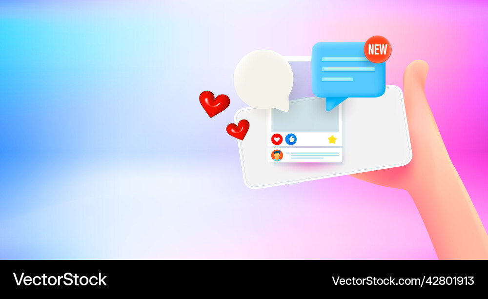 Receiving messages via mobile phone 3d banner Vector Image