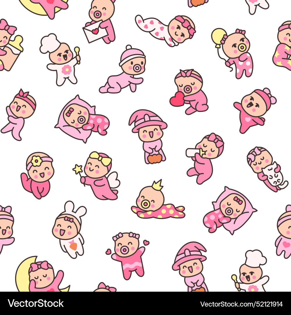 Cute baby girl seamless pattern Royalty Free Vector Image