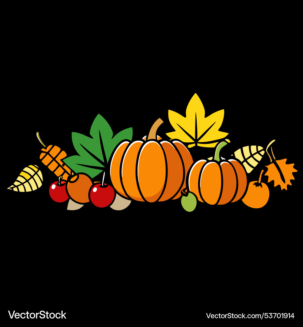 Fall harvest decorations on a black background Vector Image
