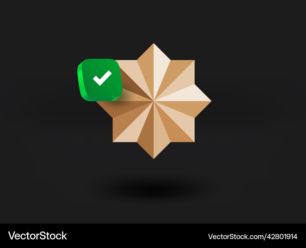 Golden star with checkmark icon 3d Royalty Free Vector Image