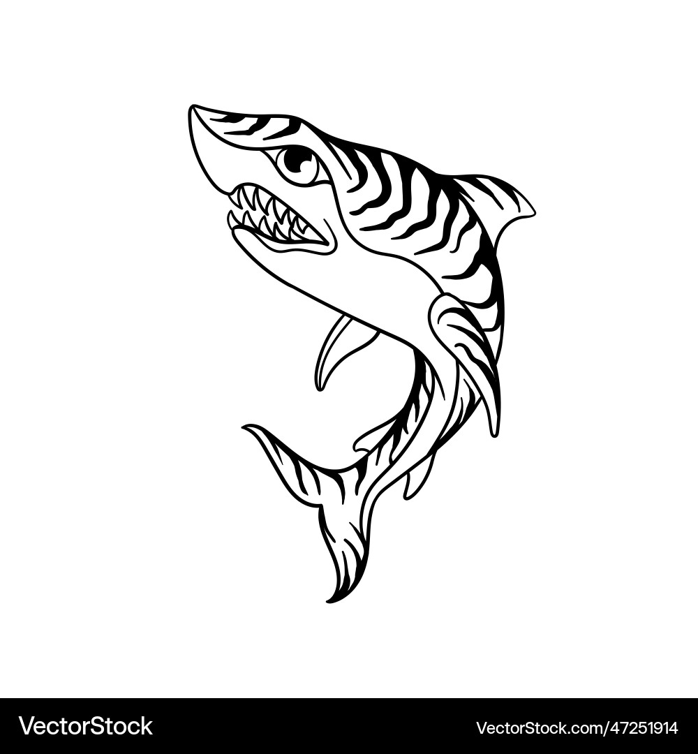 Hand drawn of a tiger shark outline Royalty Free Vector