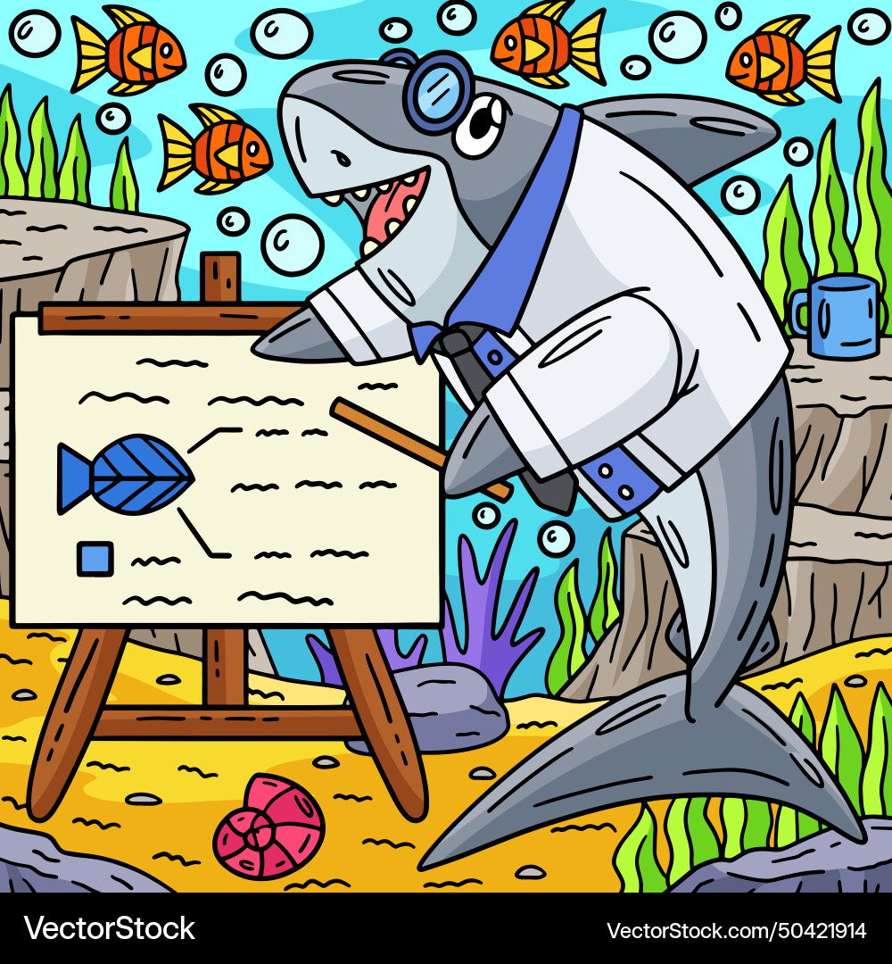 Professor shark colored cartoon Royalty Free Vector Image