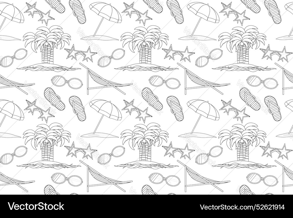 Summer beach pattern coloring page Royalty Free Vector Image