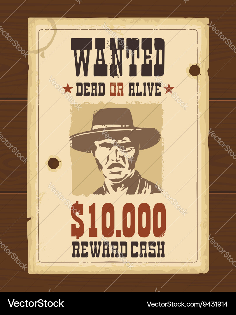 Vintage Western Wanted Poster Royalty Free Vector Image