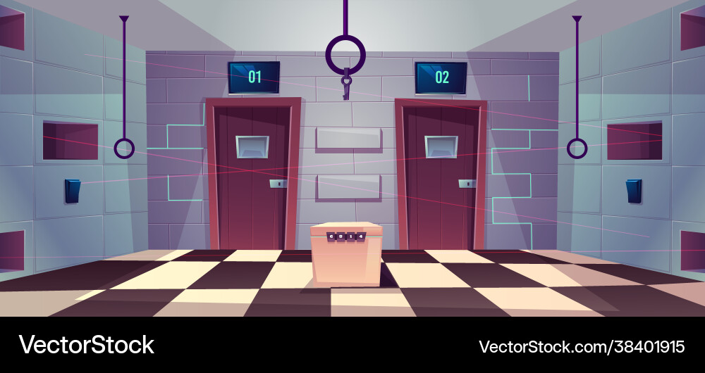 Cartoon quest escape room with doors Royalty Free Vector