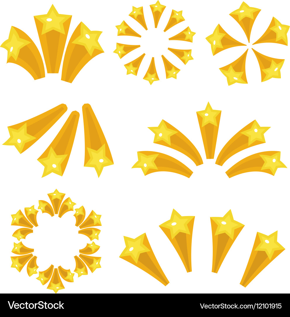 Cartoon Star Burst Icon Set - Yellow Explosion Vector Image