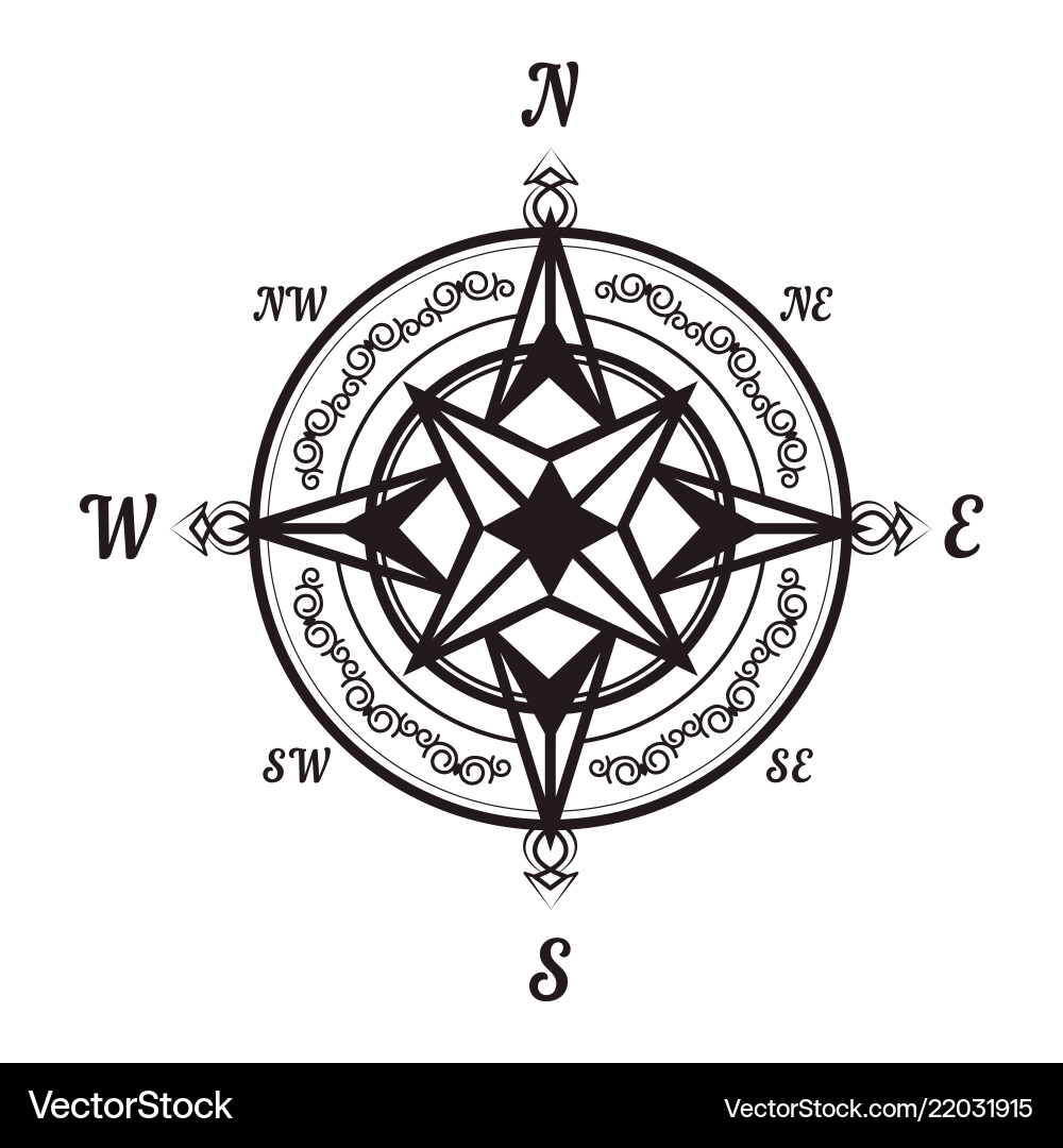 Compass with world sides colorless isolated icon Vector Image