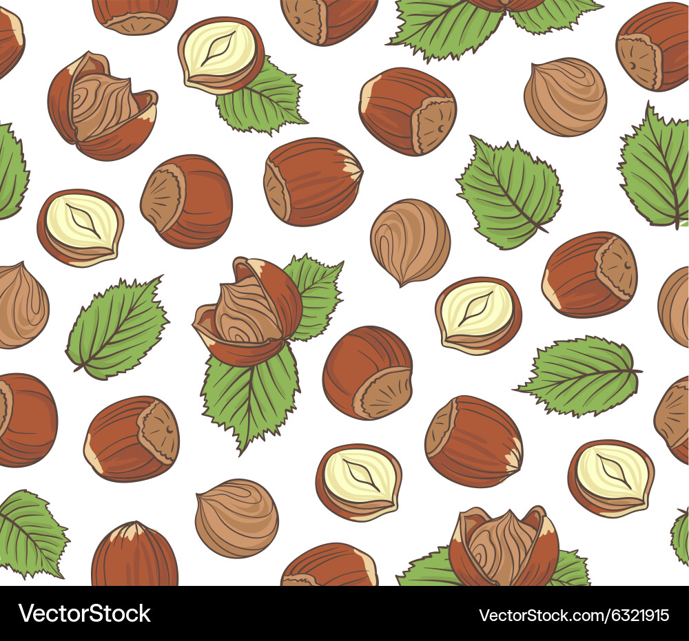 Hand Drawn Hazelnut Seamless Pattern Royalty Free Vector