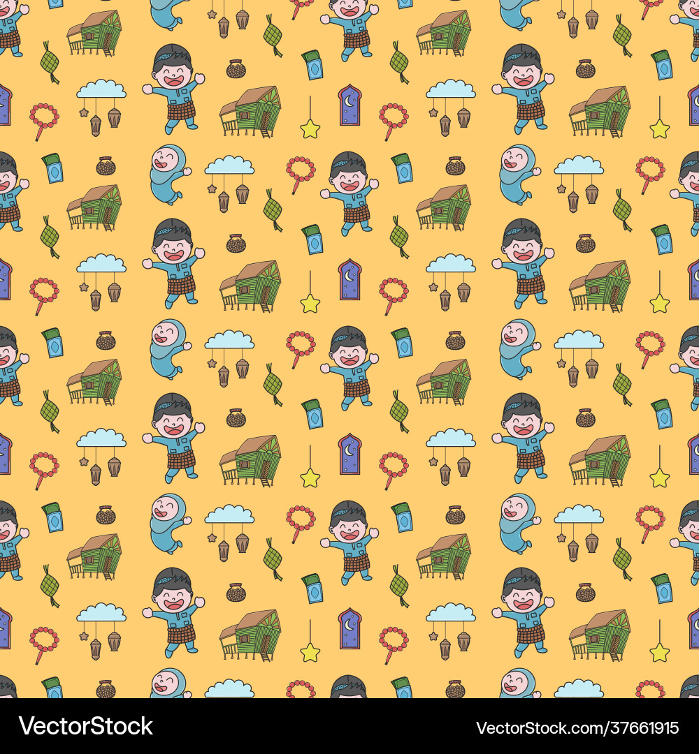 Selamat Hari Raya Eid Mubarak Pattern Royalty Free Vector