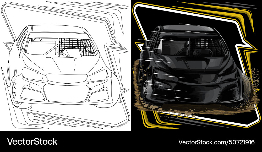 Black drag racing car with yellow strip Royalty Free Vector