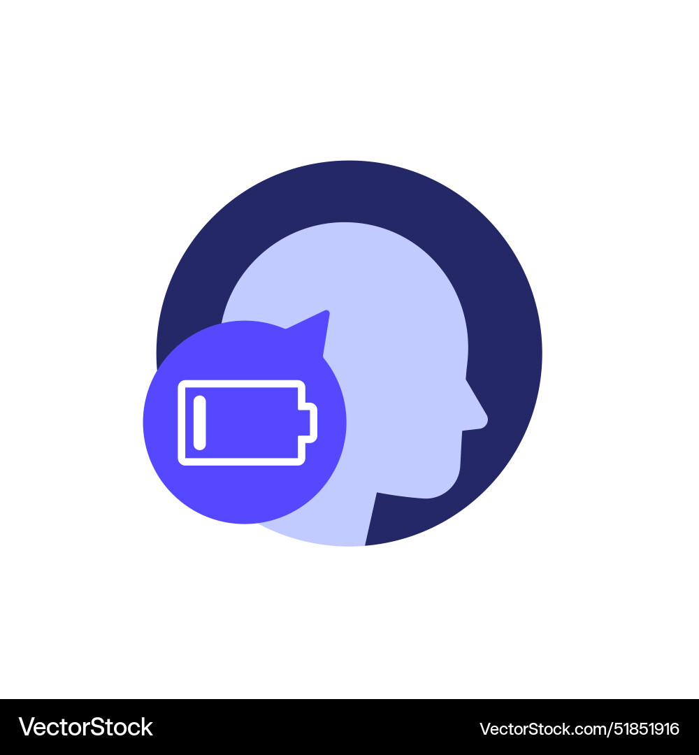 Burnout or fatigue icon with head and battery Vector Image