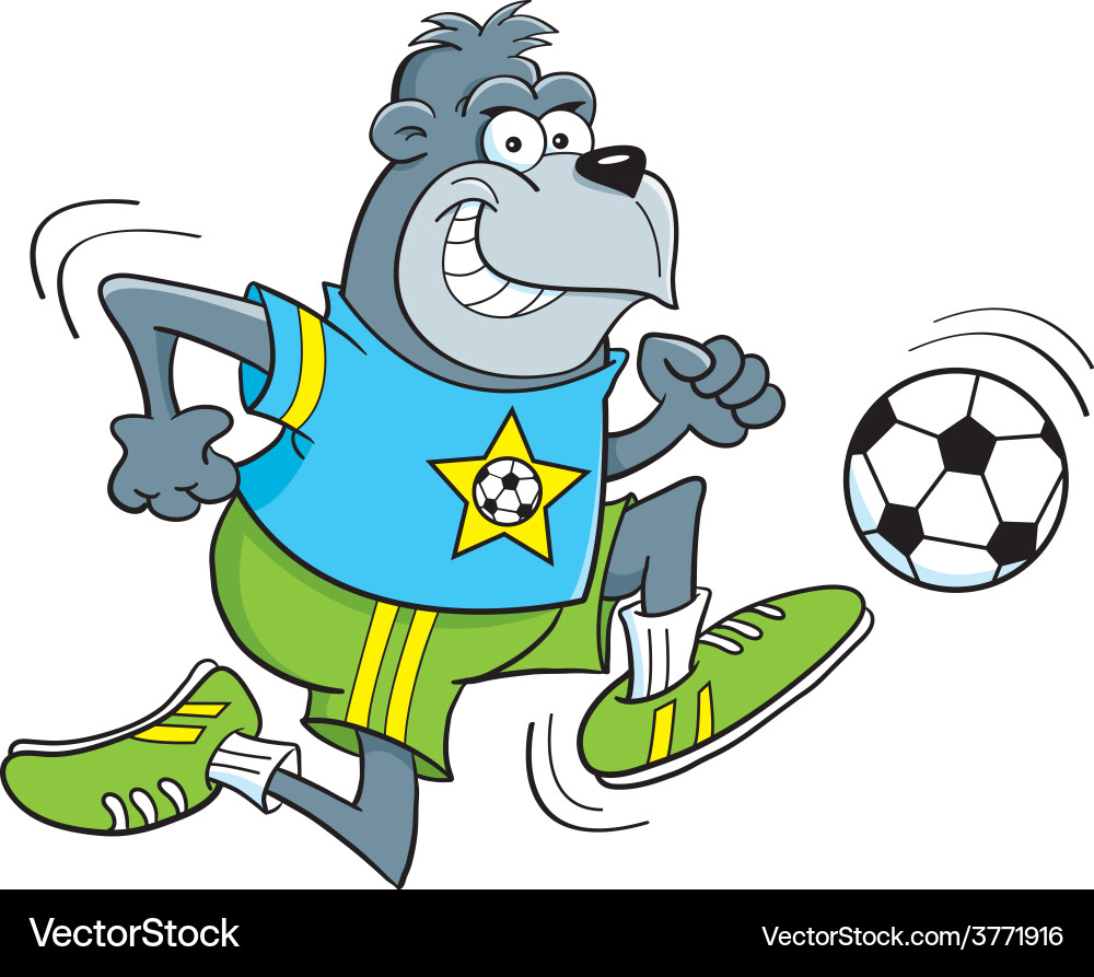 Cartoon gorilla playing soccer Royalty Free Vector Image