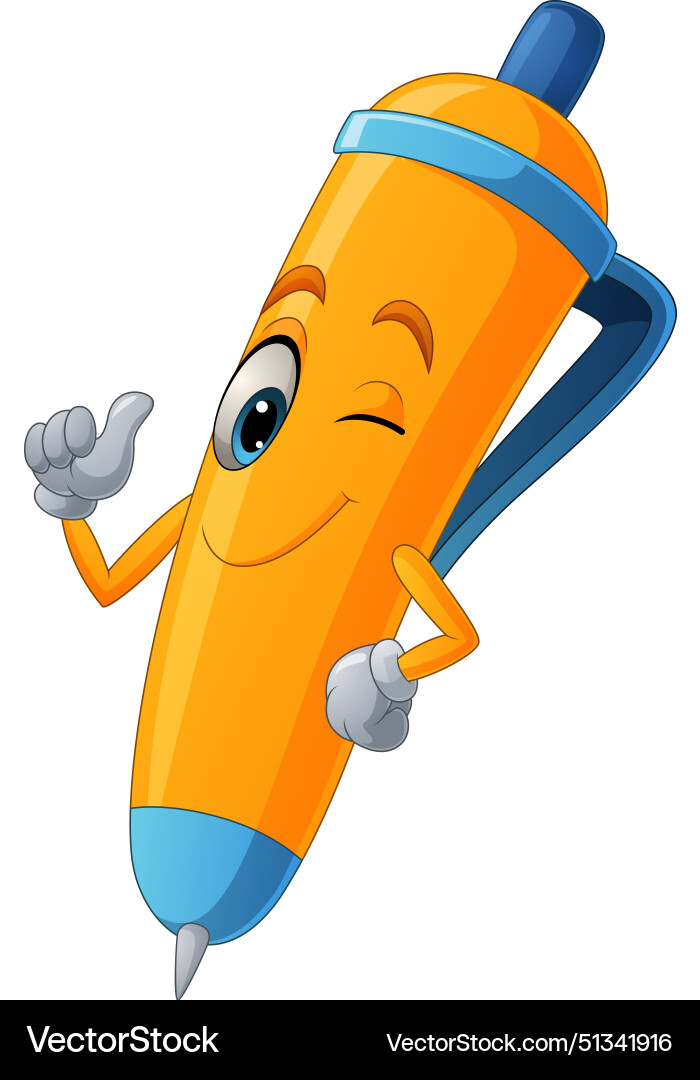 Cheerful Cartoon Pen with Thumb Up Royalty Free Vector Image