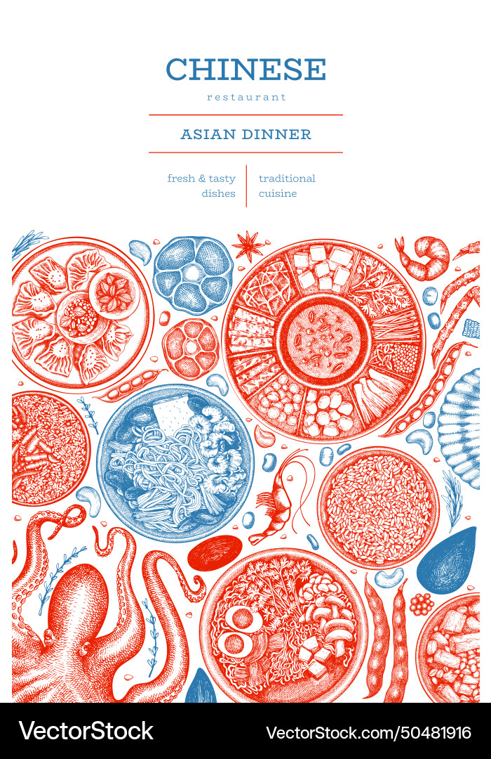 Chinese cuisine design template hand drawn asian Vector Image