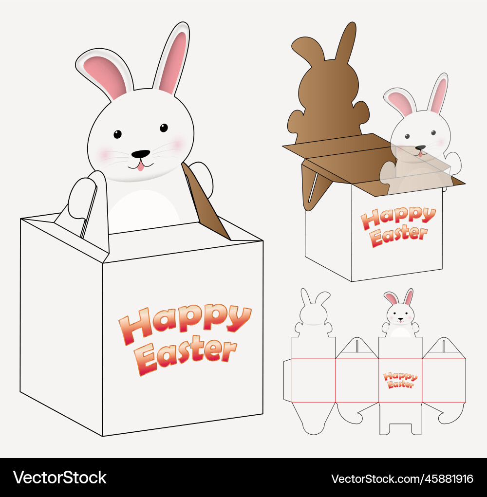 Easter bunny packaging die cut template design Vector Image