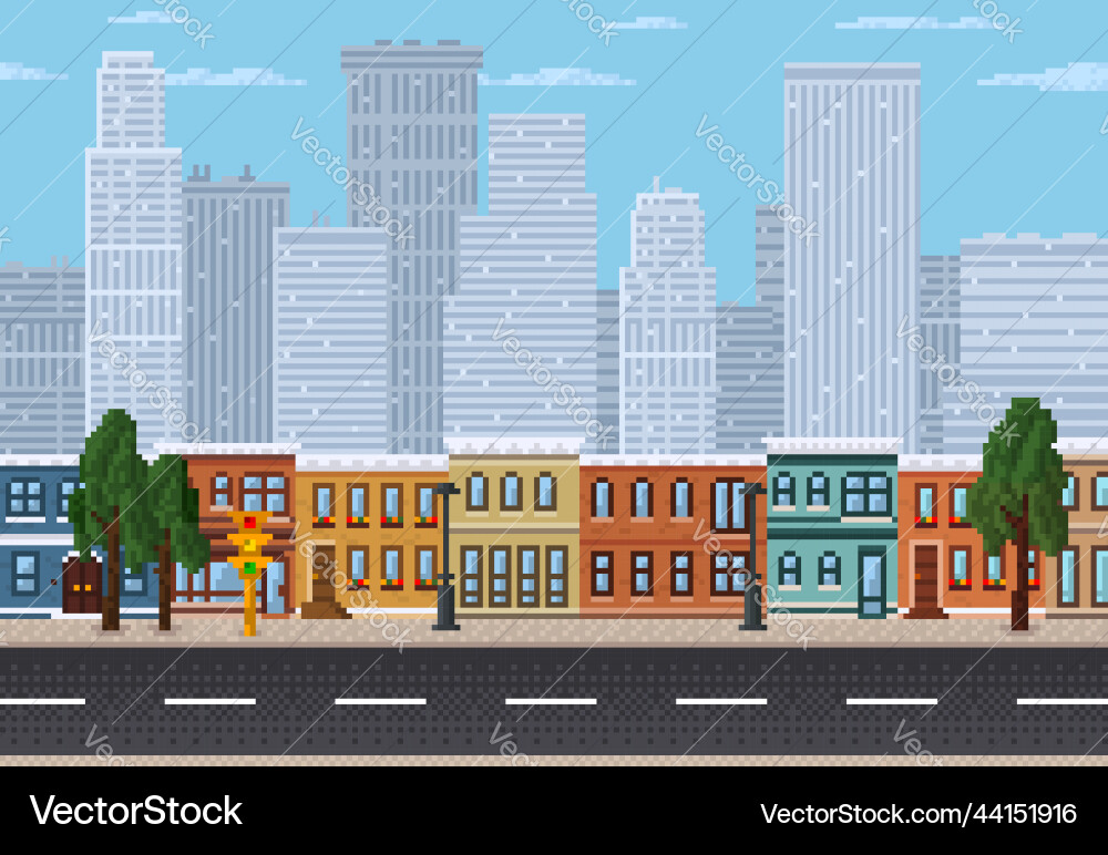 Pixel cityscape 8 bit art game landscape Vector Image