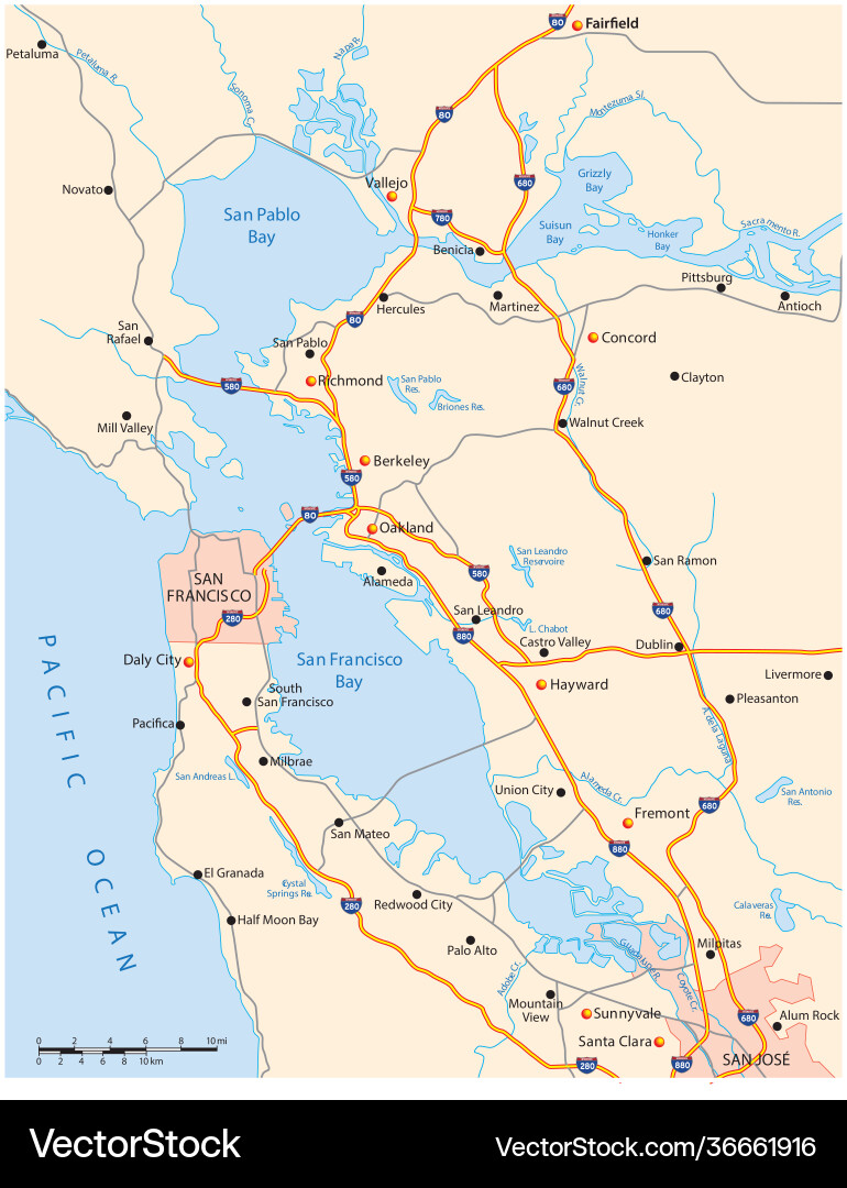 San Francisco Bay Area Road Map Royalty Free Vector Image