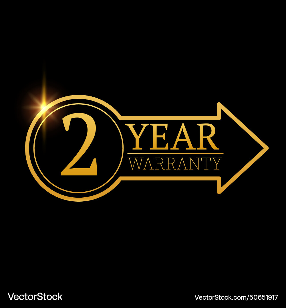 2 year warranty golden shield Royalty Free Vector Image
