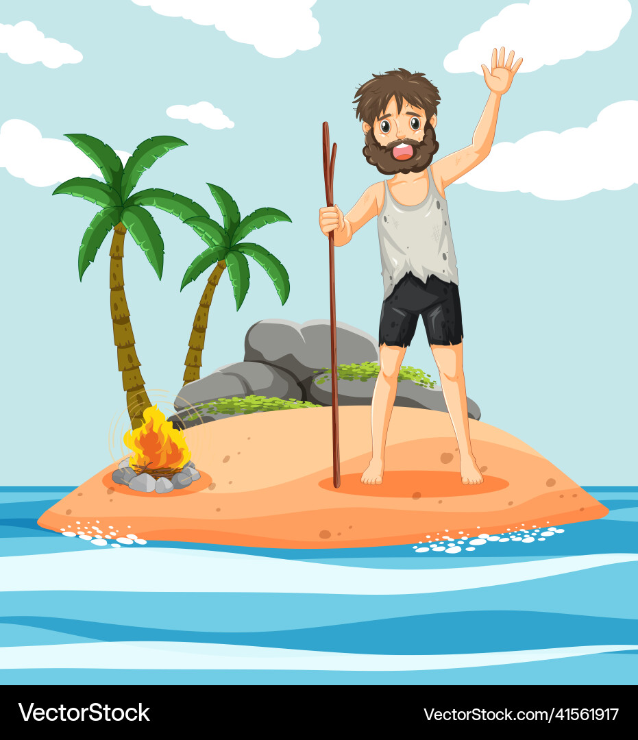 A man on deserted island isolated Royalty Free Vector Image