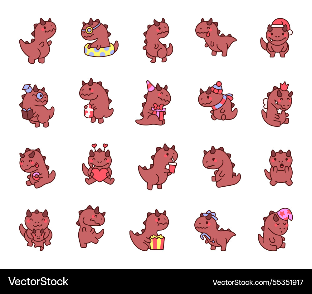 Adorable carnotaurus cute cartoon character set Vector Image