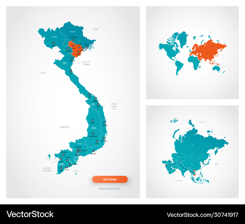 Bearbeitbare Vorlage Map vietnam mit Marken Vektorbild