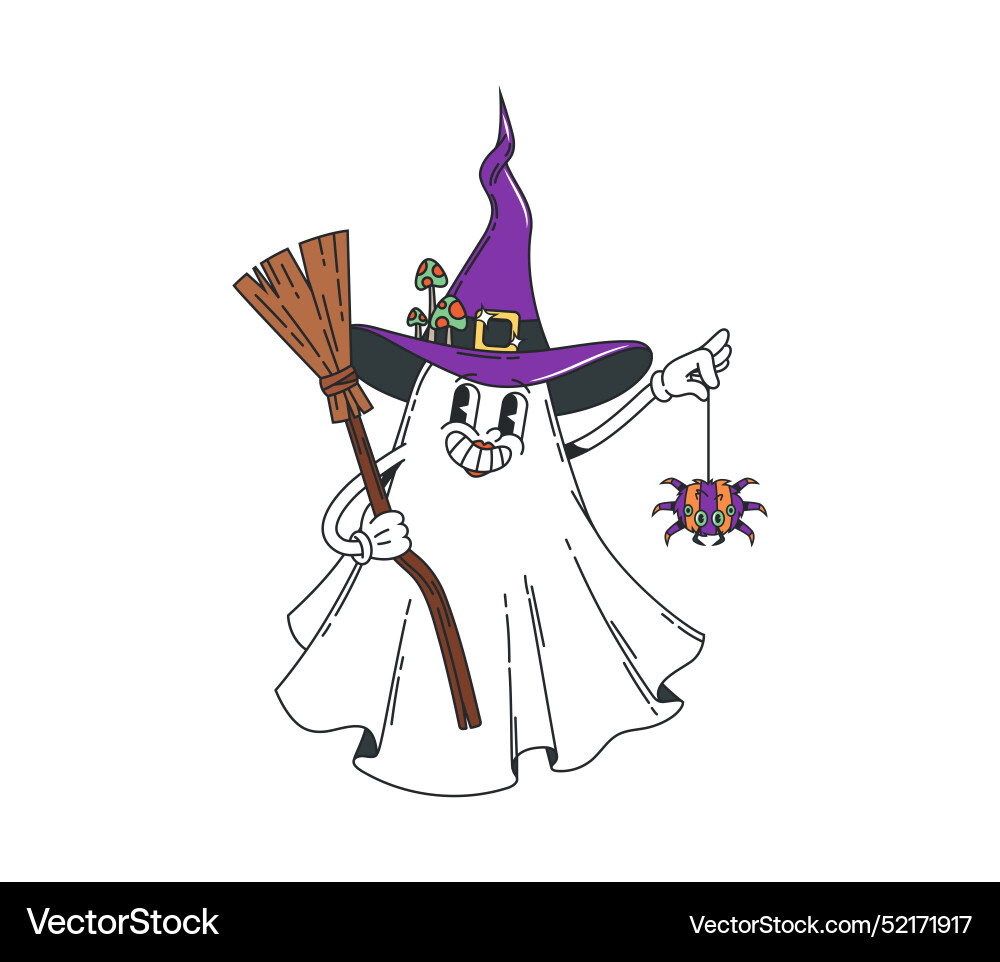 Cartoon halloween ghost character in witch hat Vector Image