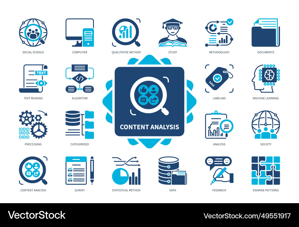 Content analysis solid icon set Royalty Free Vector Image