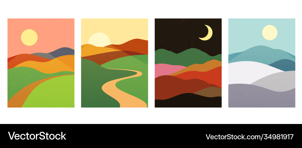 Mountain Sunset & Nightscape Royalty Free Vector Image