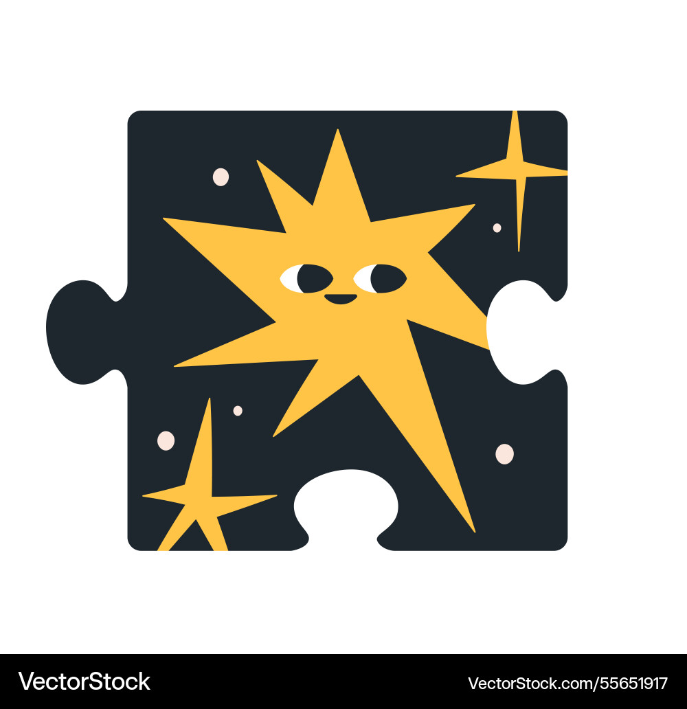 Puzzle piece with cute happy star character Vector Image