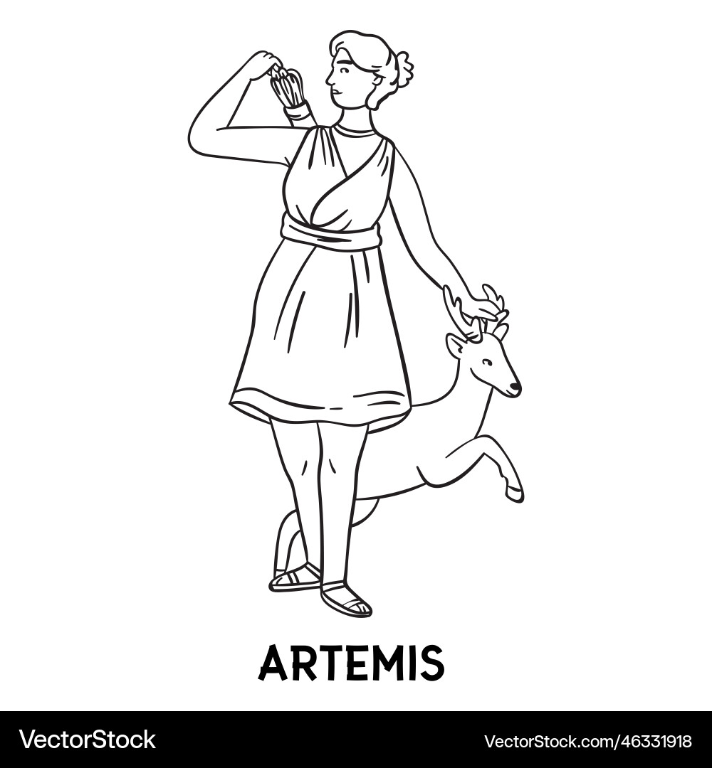 Artemis hand drawn outline Royalty Free Vector Image