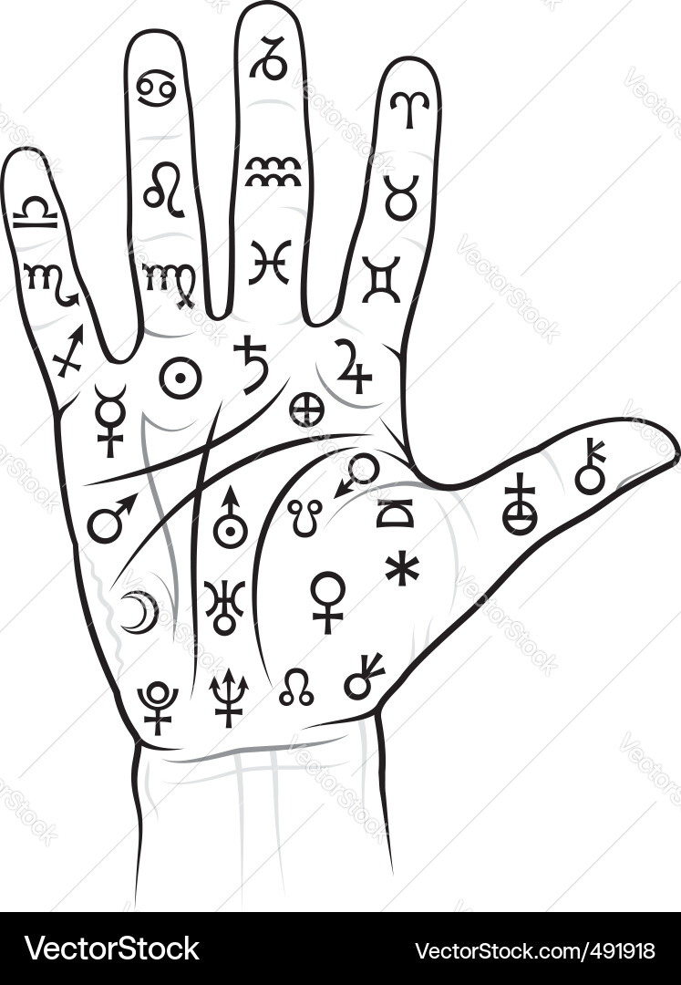 Chiromancy chart of a palm Royalty Free Vector Image
