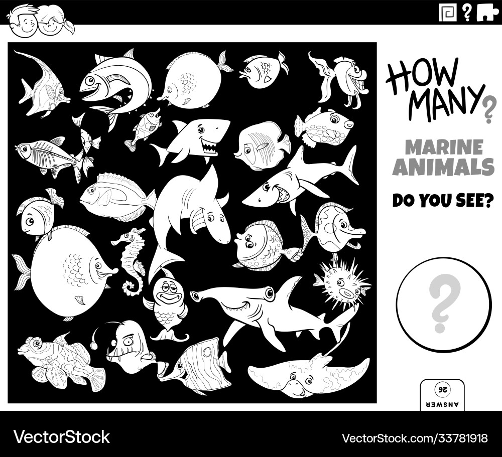 Counting sea animals educational game coloring Vector Image