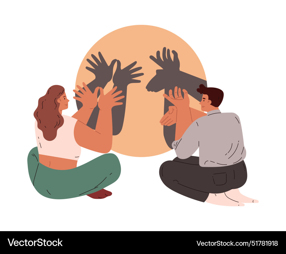 Couple making shadows with hands shadow theater Vector Image