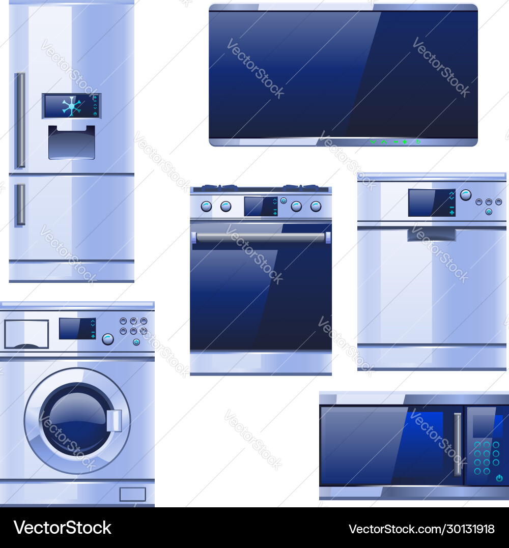 Different kitchen equipment coloured realistic Vector Image