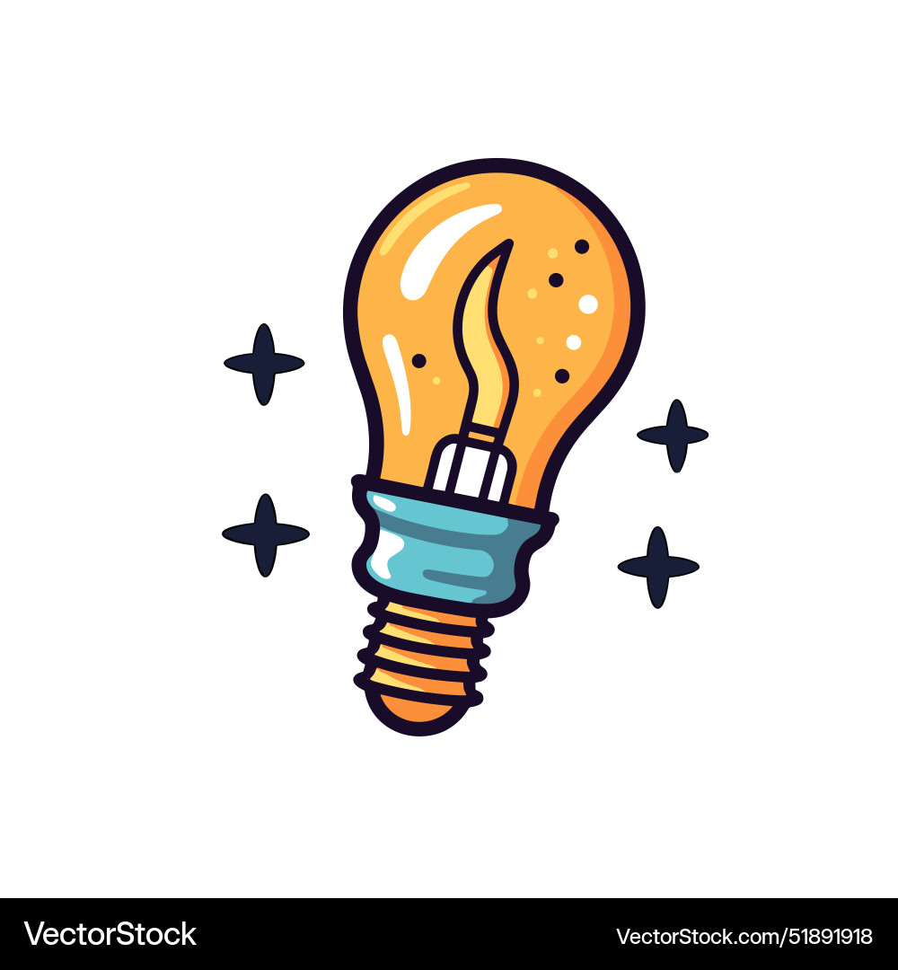 Retro light bulb with filament and stars Vector Image