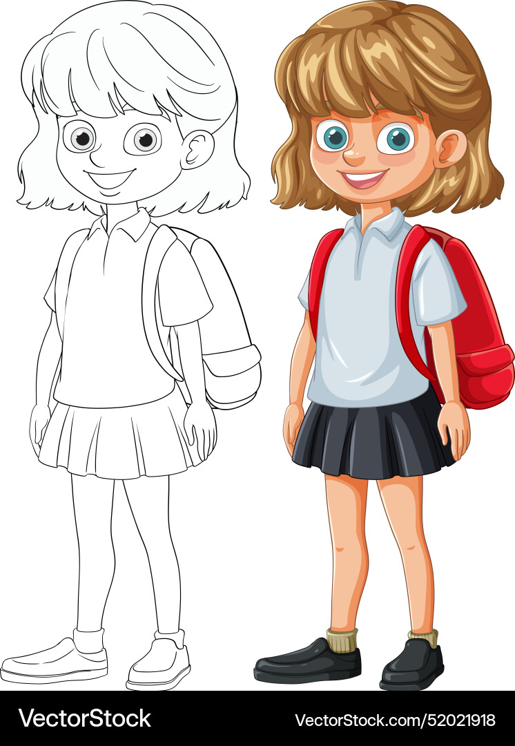 Smiling girl with backpack and school uniform Vector Image
