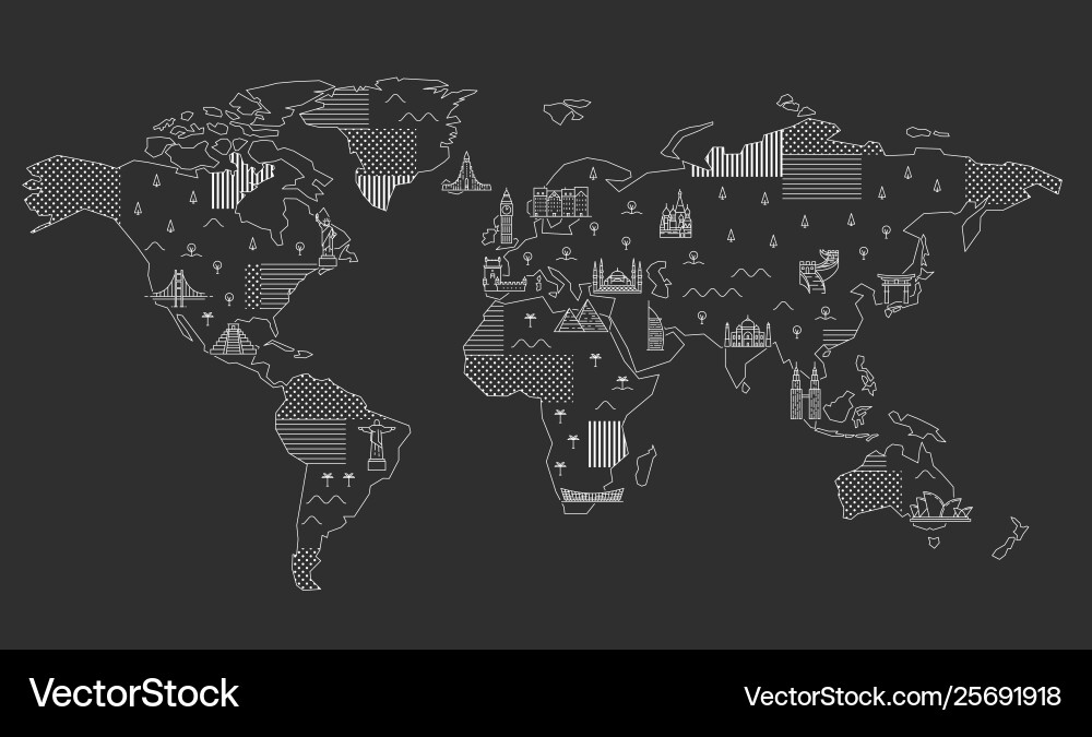 World map with famous landmarks Royalty Free Vector Image