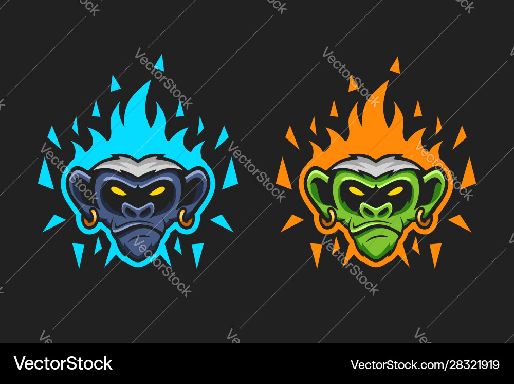 Monkey fire two option color esport logo Vector Image
