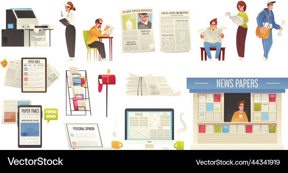 Newspaper cartoon set Royalty Free Vector Image