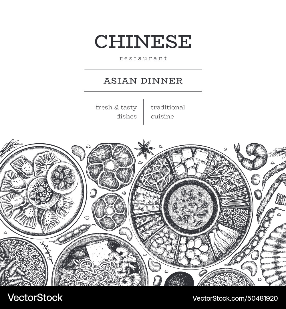 Chinese cuisine design template hand drawn asian Vector Image