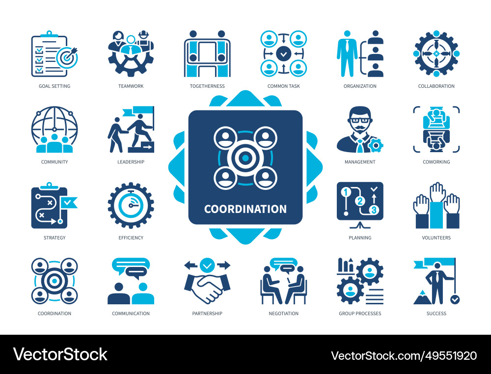 Coordination Icon Set - Strategy & Teamwork Vector Image