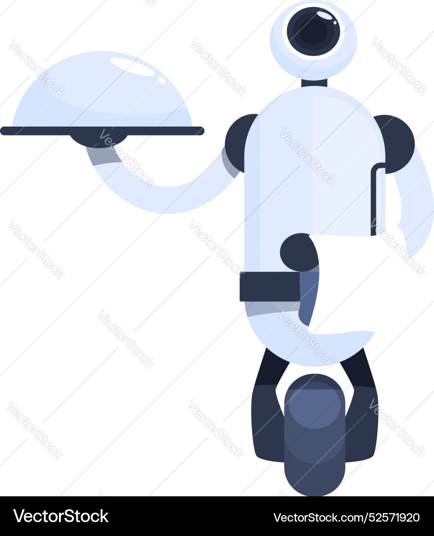 Friendly robot waiter serving food using platform Vector Image