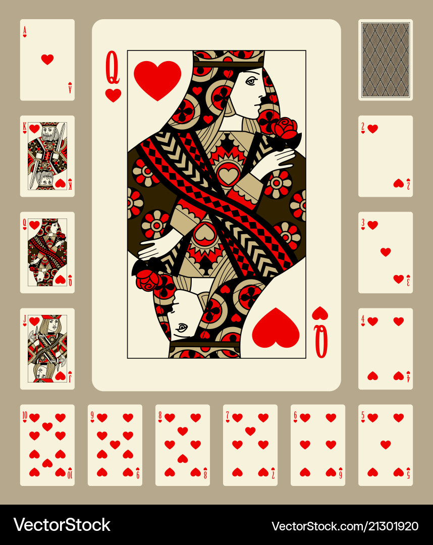 Hearts suit playing cards Royalty Free Vector Image