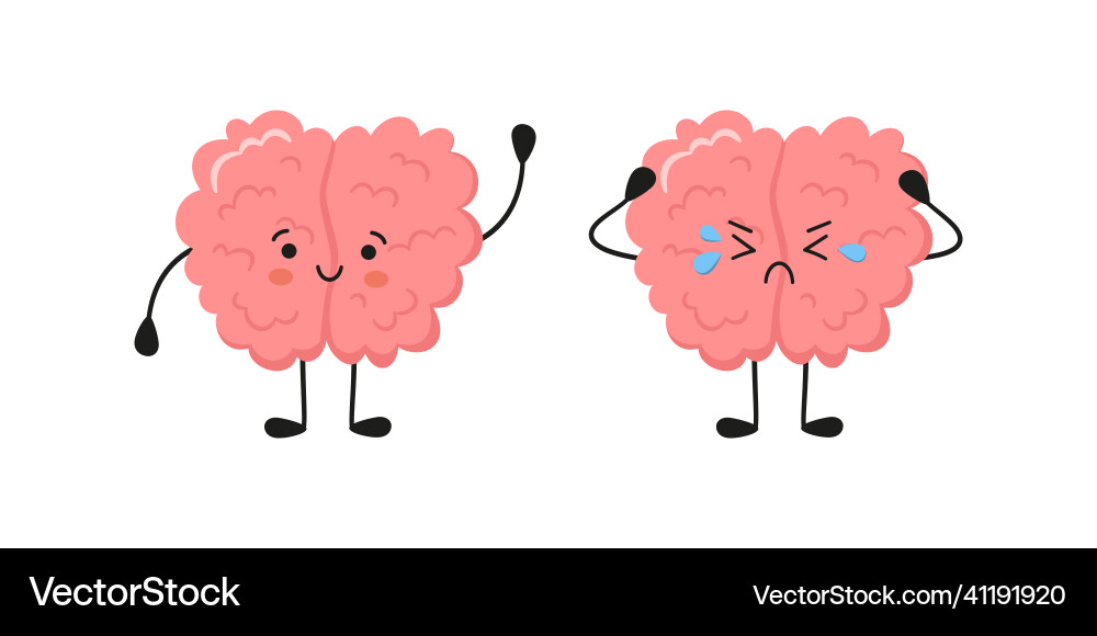 Kawaii happy human brain character and sad crying Vector Image
