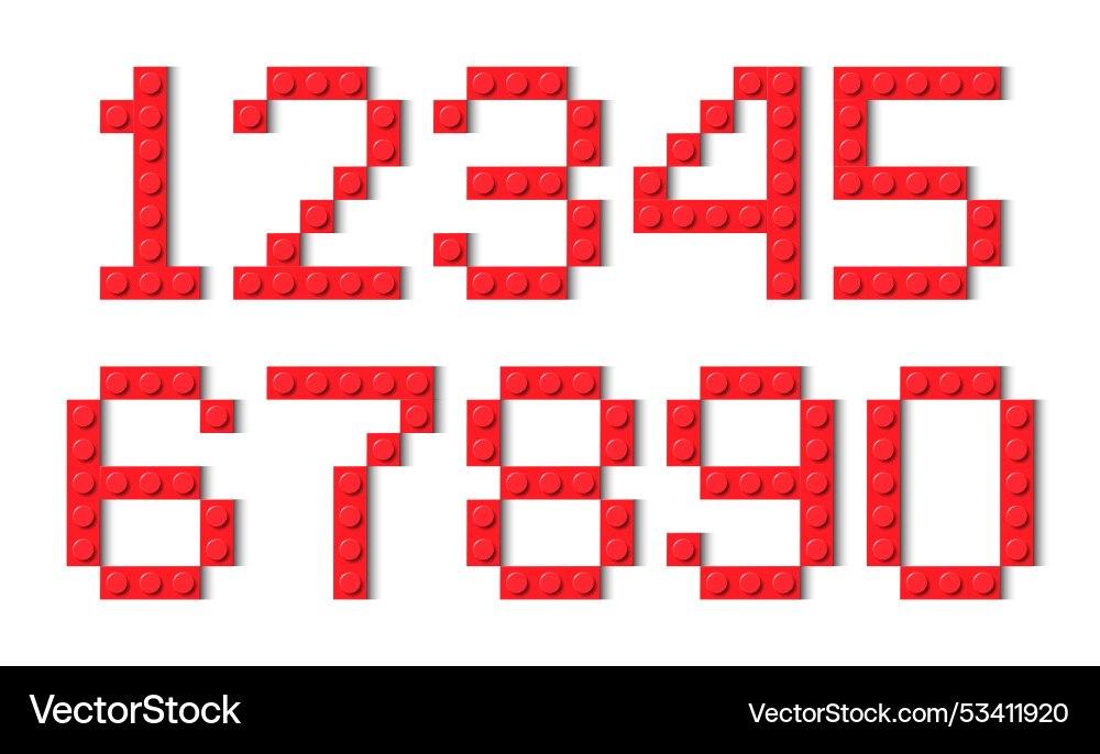 Numbers composed of red plastic brick toy blocks Vector Image