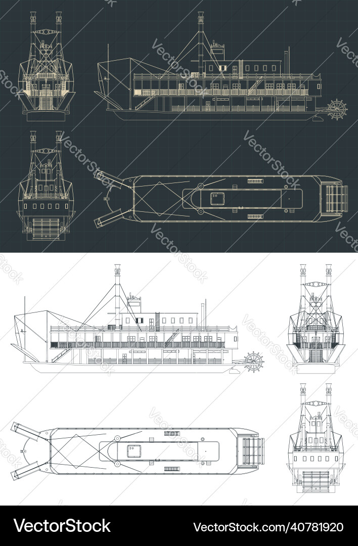 Steamboat Blueprints - Vintage Ship Plans Vector Image