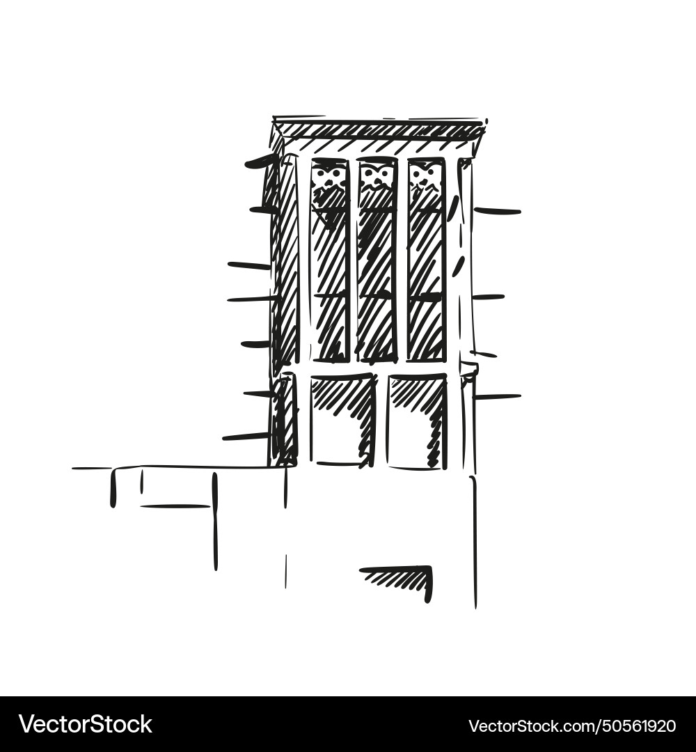 Wind catcher tower hand drawn sketch Royalty Free Vector